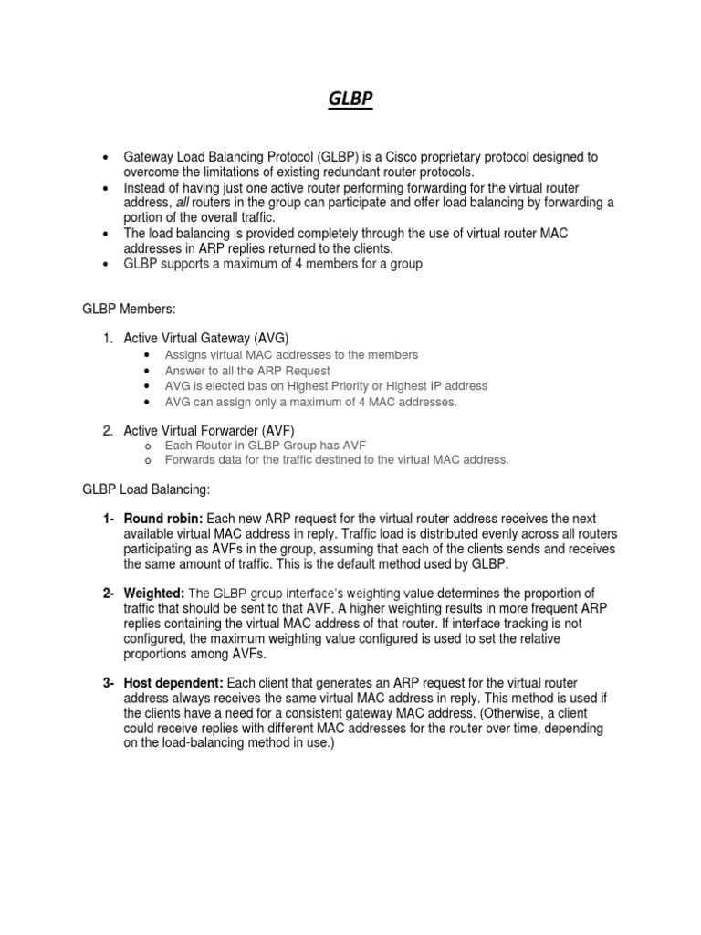 Understanding GLBP Protocol and Load Balancing | PDF