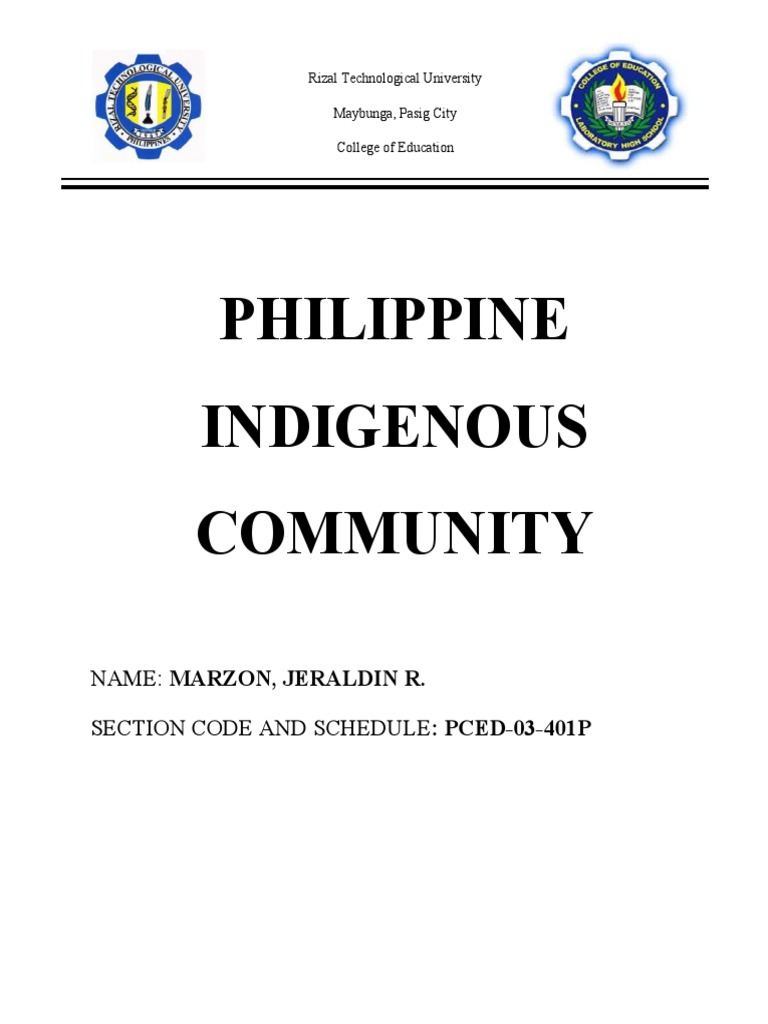 Philippine Indigenous Community: Name: Marzon, Jeraldin R. Section Code ...
