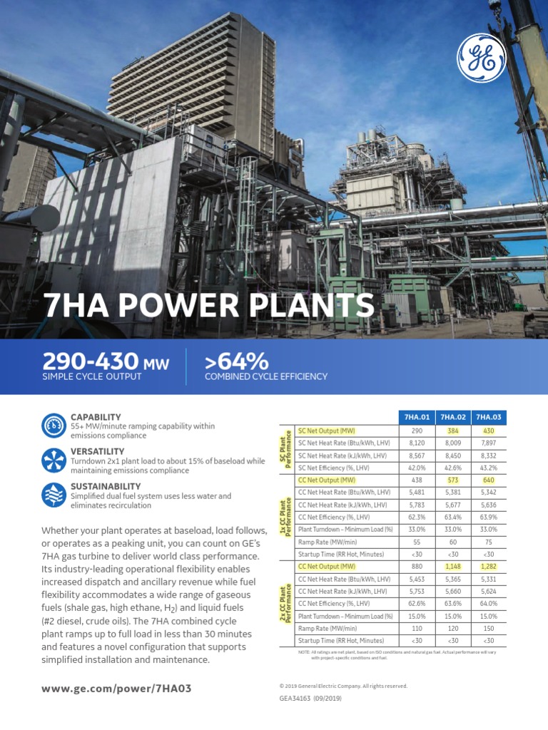 7ha Power Plants: Combined Cycle Efficiency Simple Cycle Output | PDF ...