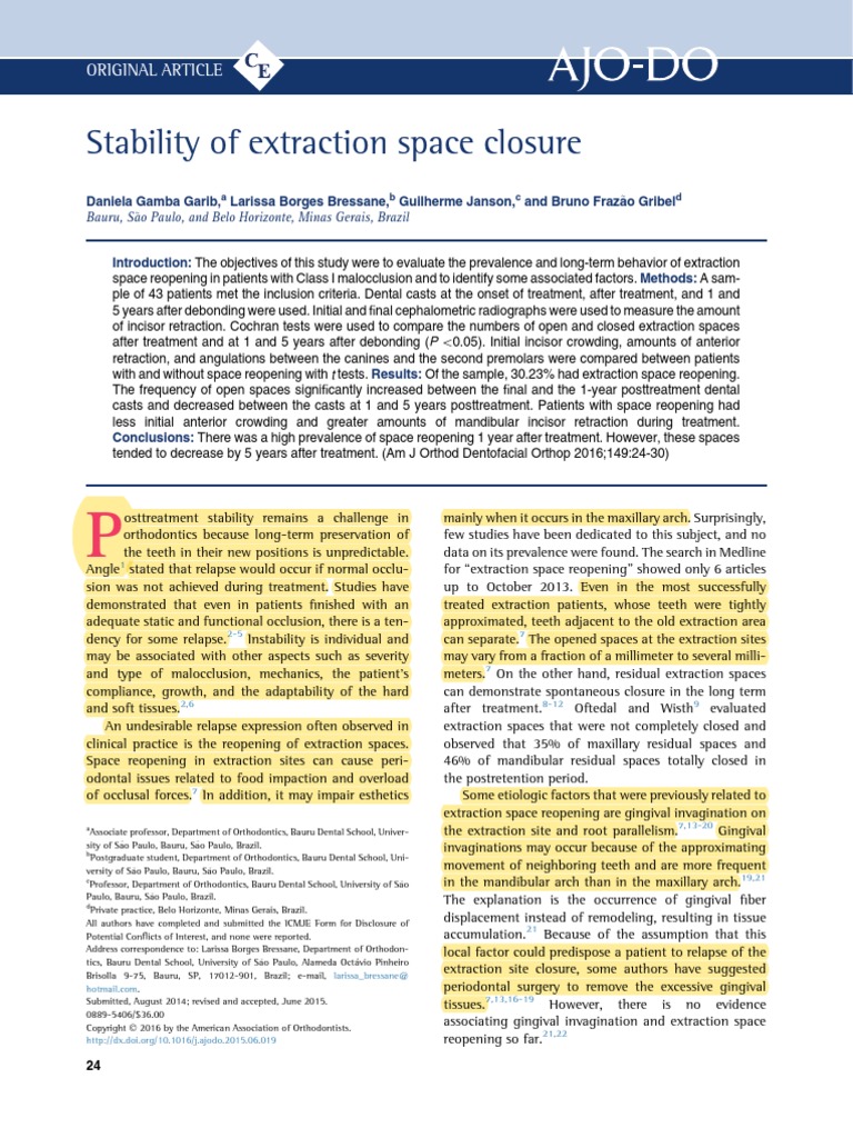 Stability of Extraction Space Closure: Original Article | PDF ...