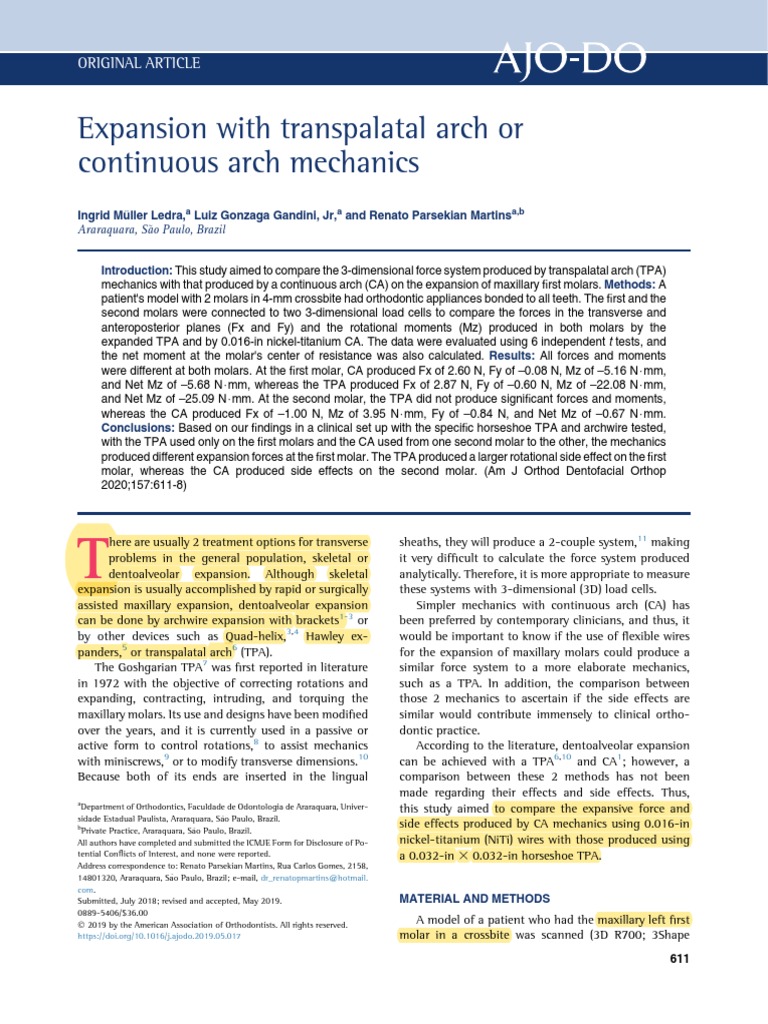 Expansion With Transpalatal Arch or Continuous Arch Mechanics | PDF ...