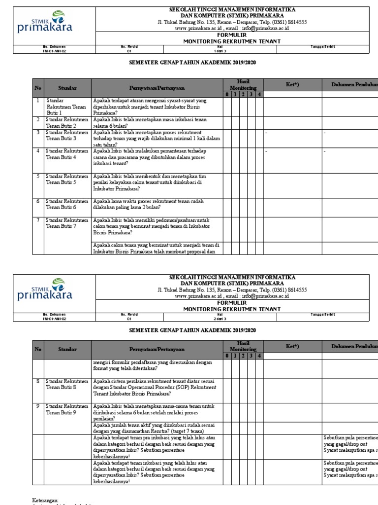Form Monitoring Rekrutmen Tenan | PDF
