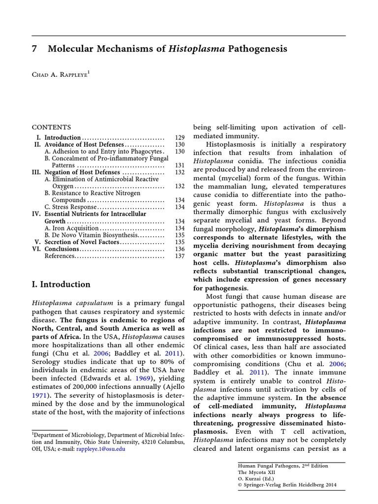 7 Molecular Mechanisms of Histoplasma Pathogenesis | PDF | Secretion ...