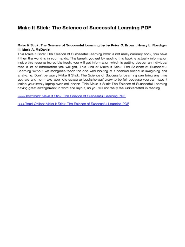 Make It Stick: The Science of Successful Learning PDF | PDF