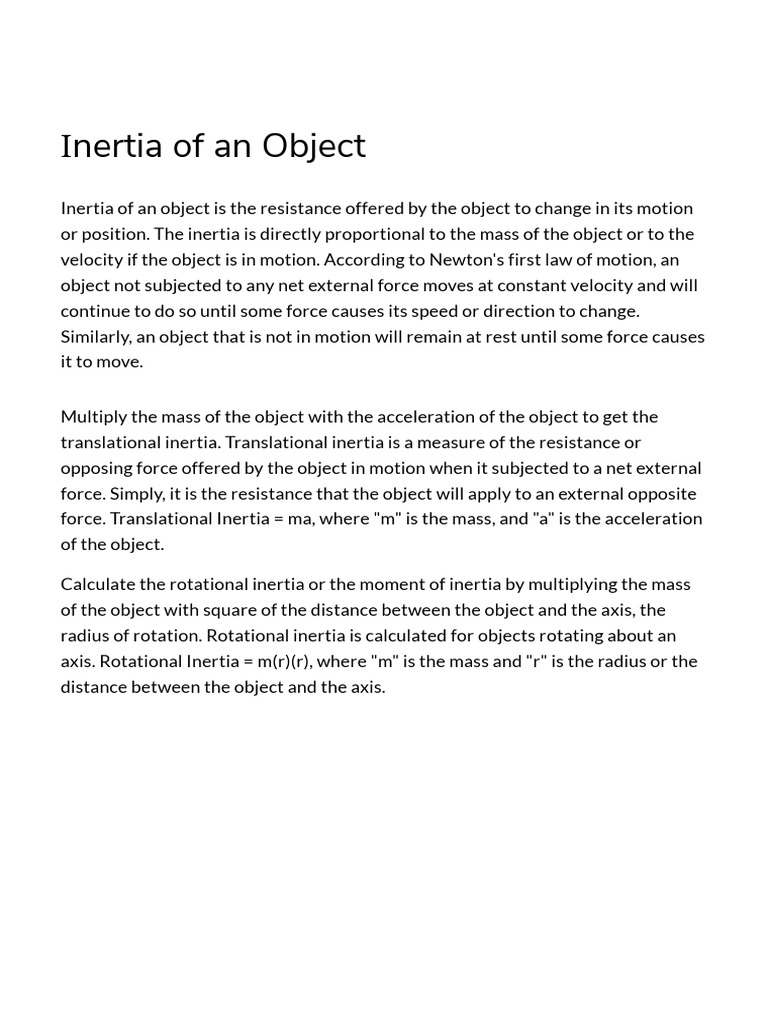 Inertia Calculation | PDF | Inertia | Rotation Around A Fixed Axis