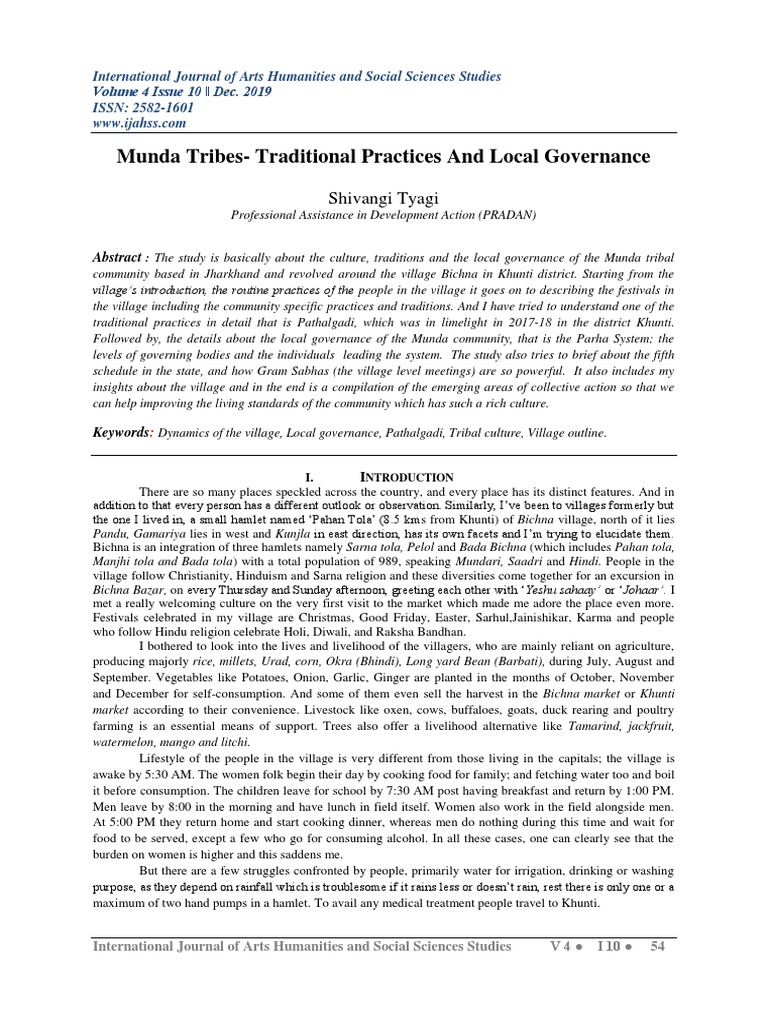 Munda Tribes - Traditional Practices and Local Governance | PDF