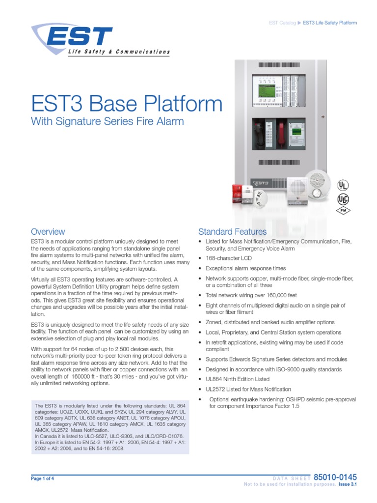 85010-0145 - EST3 Base Platform, Fire Alarm | PDF | Amplifier | Computer Network