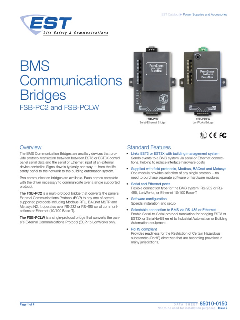85010-0150 - EST3 To BMS Communications Bridges | PDF | Ethernet | Computer Networking