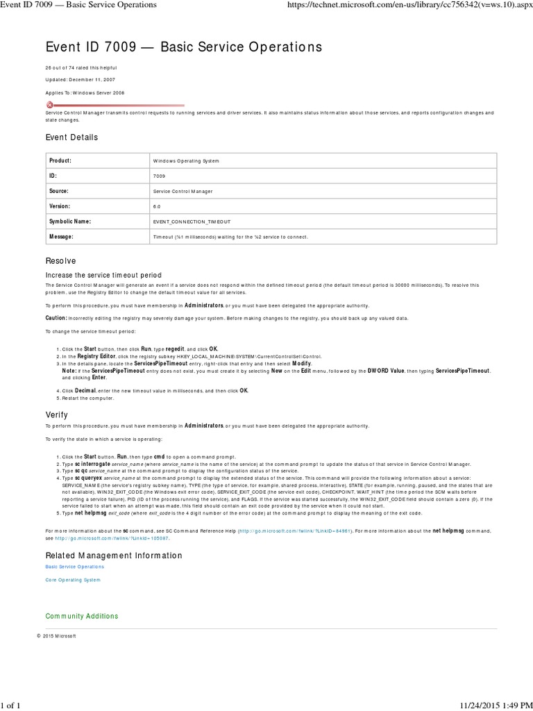 Event ID 7009 - Basic Service Operations | PDF | Windows Registry ...