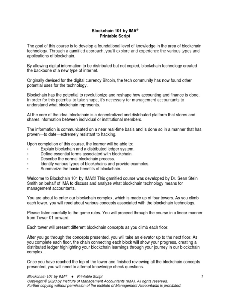 Blockchain 101 by IMA Printable Script | PDF | Business | Computing And ...