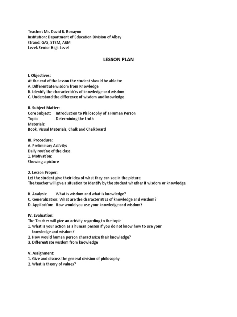 Lesson Plan: I. Objectives | PDF