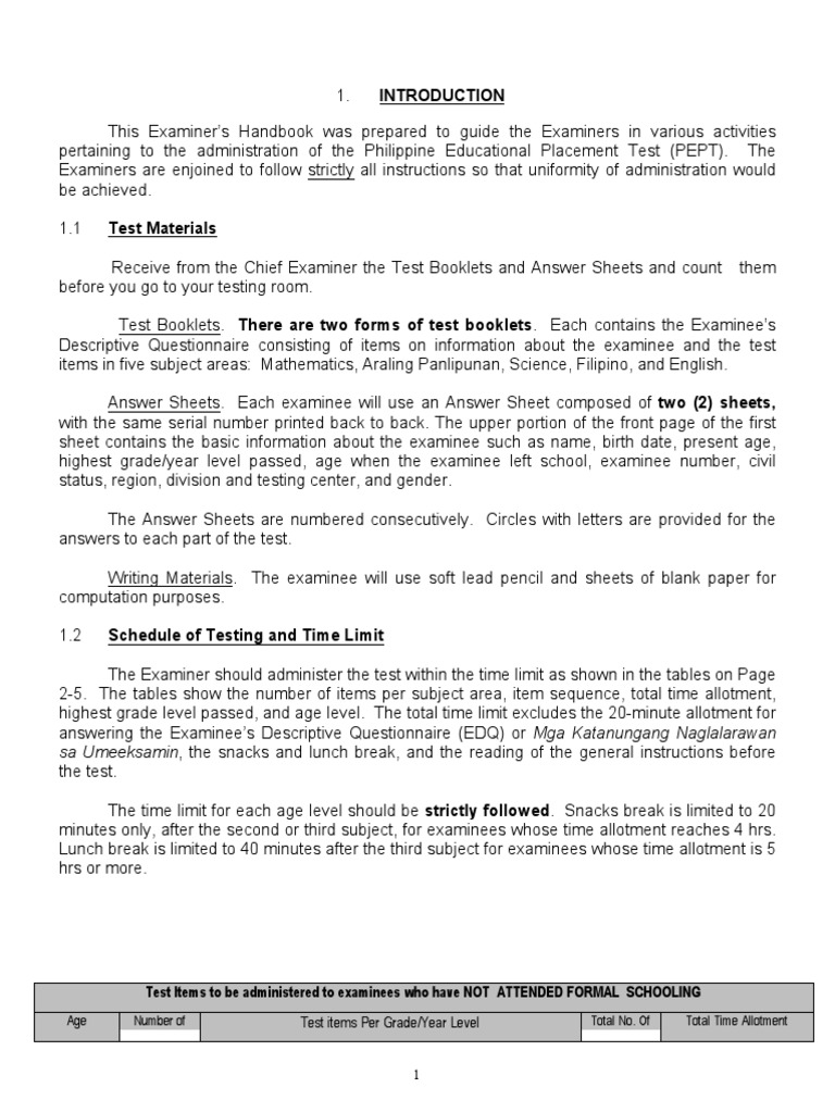 Guidelines for Administering the Philippine Educational Placement Test ...