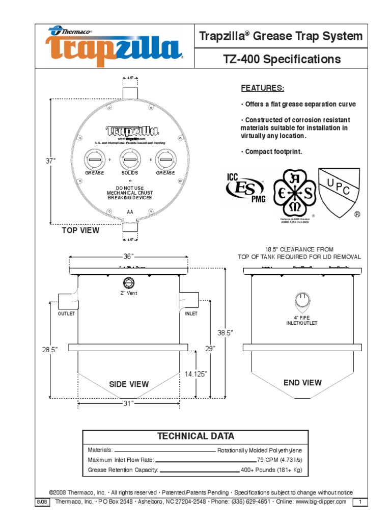 TZ-400 Techincal Specification | PDF | Plumbing | Petroleum