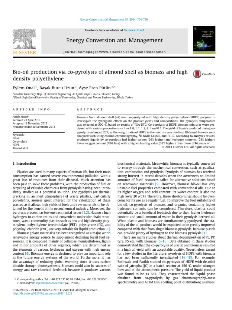 Bio-Oil Production Via Co-Pyrolysis of Almond Shell As Biomass and High ...
