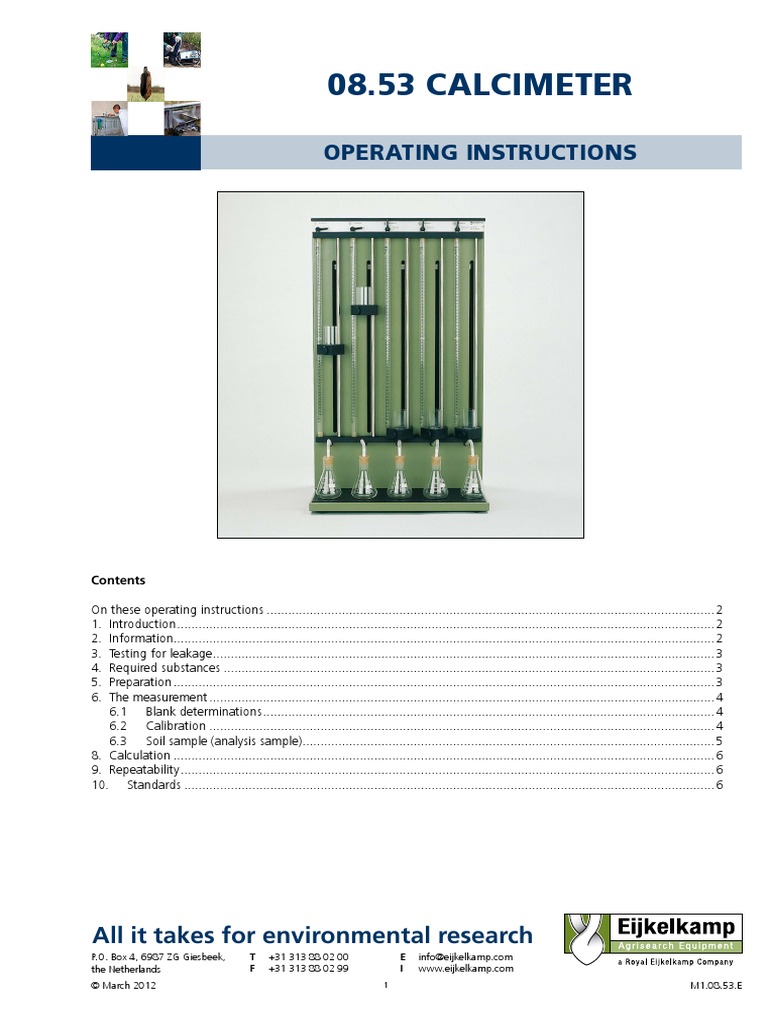 08.53 Calcimeter: Operating Instructions | PDF | Carbon Dioxide ...