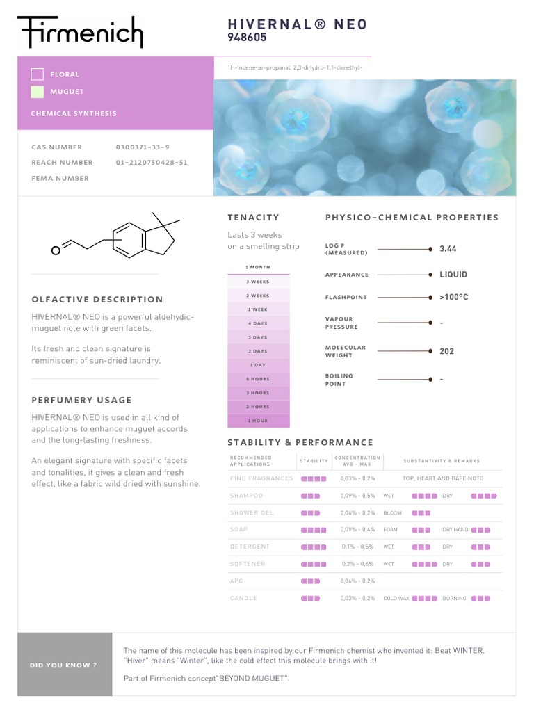Hivernal® Neo: Tenacity Physico-Chemical Properties | PDF | Perfume ...