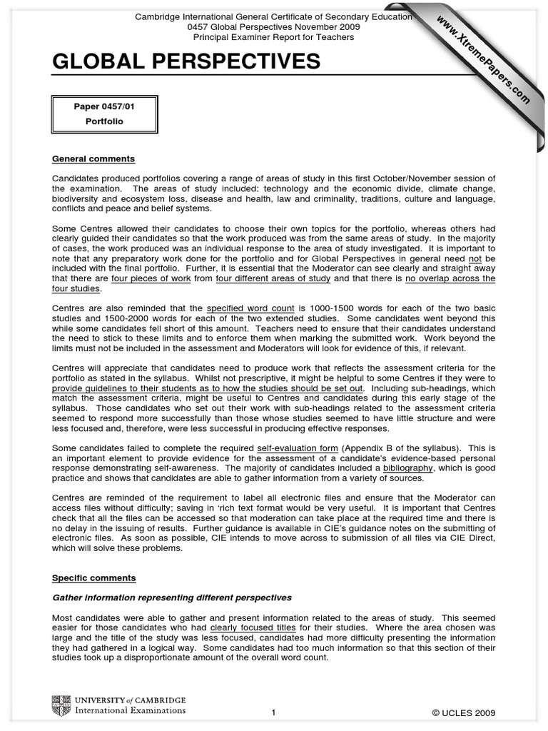 Global Perspectives: Paper 0457/01 Portfolio | PDF | Evaluation | Reason