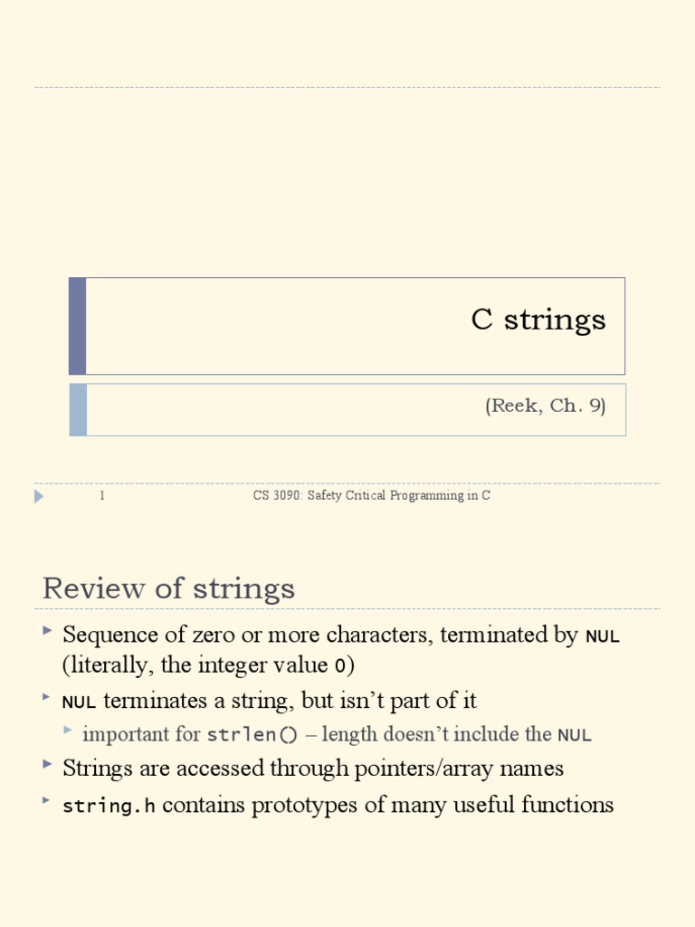 C Strings: (Reek, Ch. 9) | Download Free PDF | String (Computer Science) | Formalism (Deductive)