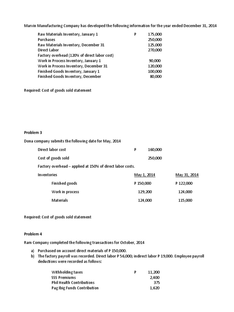 Cost Accounting Problems | PDF | Cost Of Goods Sold | Payroll