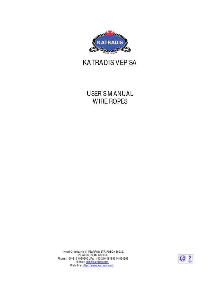KATRADIS VEP SA User's Manual Wire Ropes Installation | PDF | Rope | Wire
