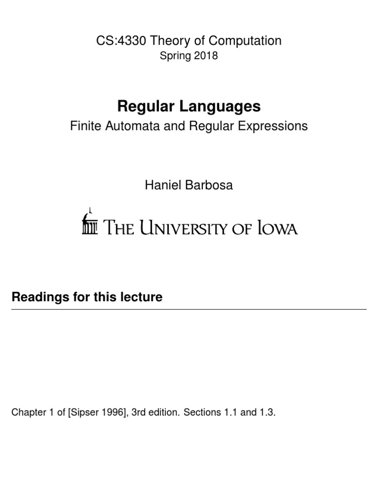 Regular Languages: CS:4330 Theory of Computation | Download Free PDF | Regular Expression ...