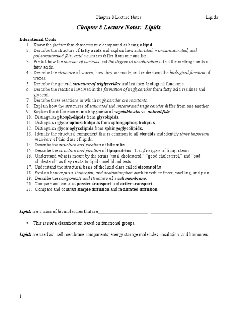 Chapter 8 Lecture Notes: Lipids: Polyunsaturated Fatty Acid Structures ...