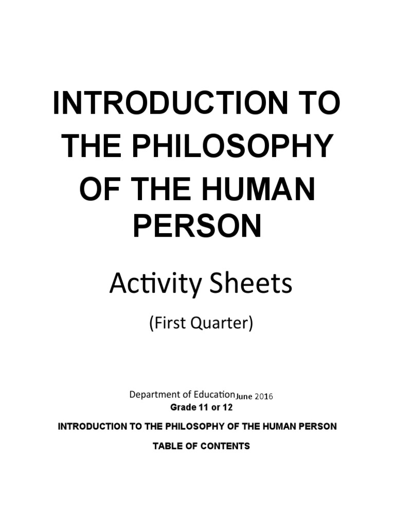 Introduction To The Philosophy of The Human Person: Activity Sheets ...