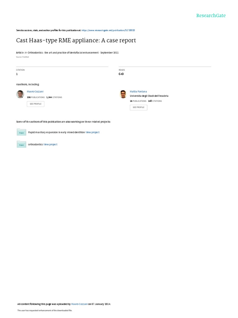 Cast Haas-Type RME Appliance: A Case Report | PDF | Animal Anatomy ...