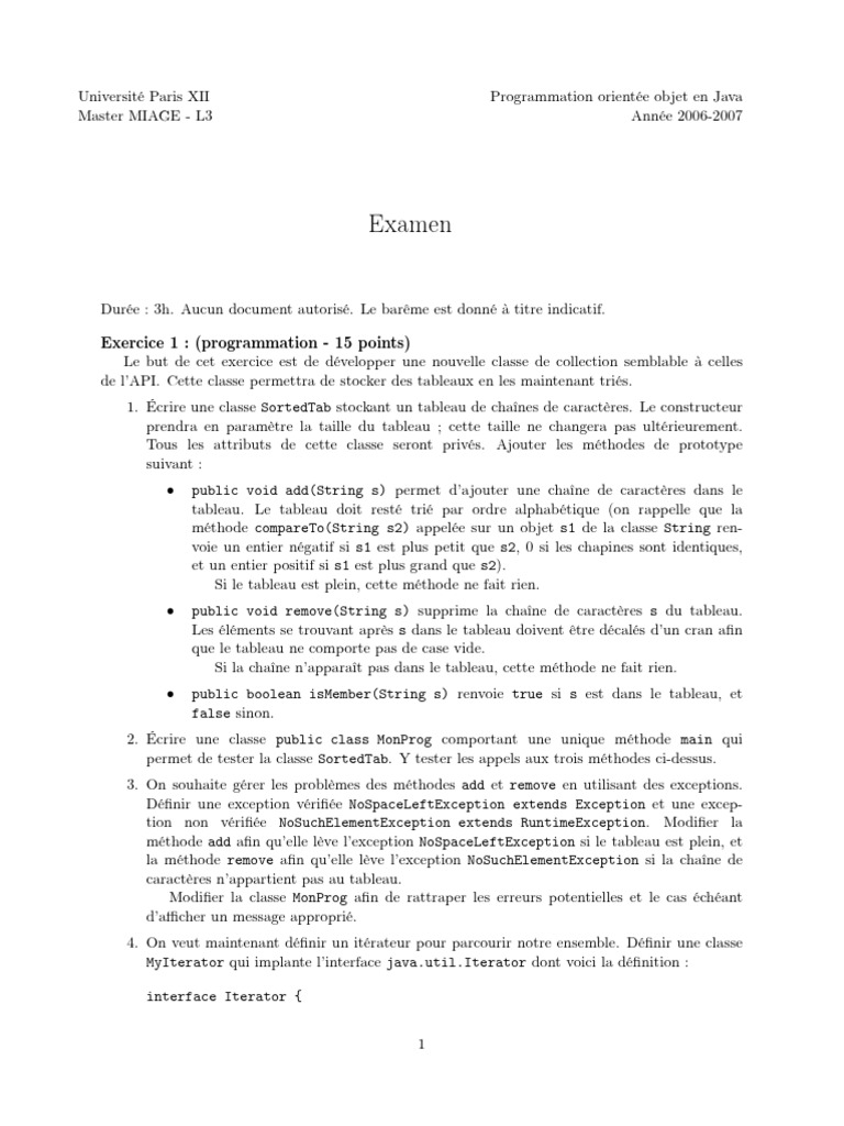 Exam 1 | PDF | Java (Langage de programmation) | Paradigme de programmation