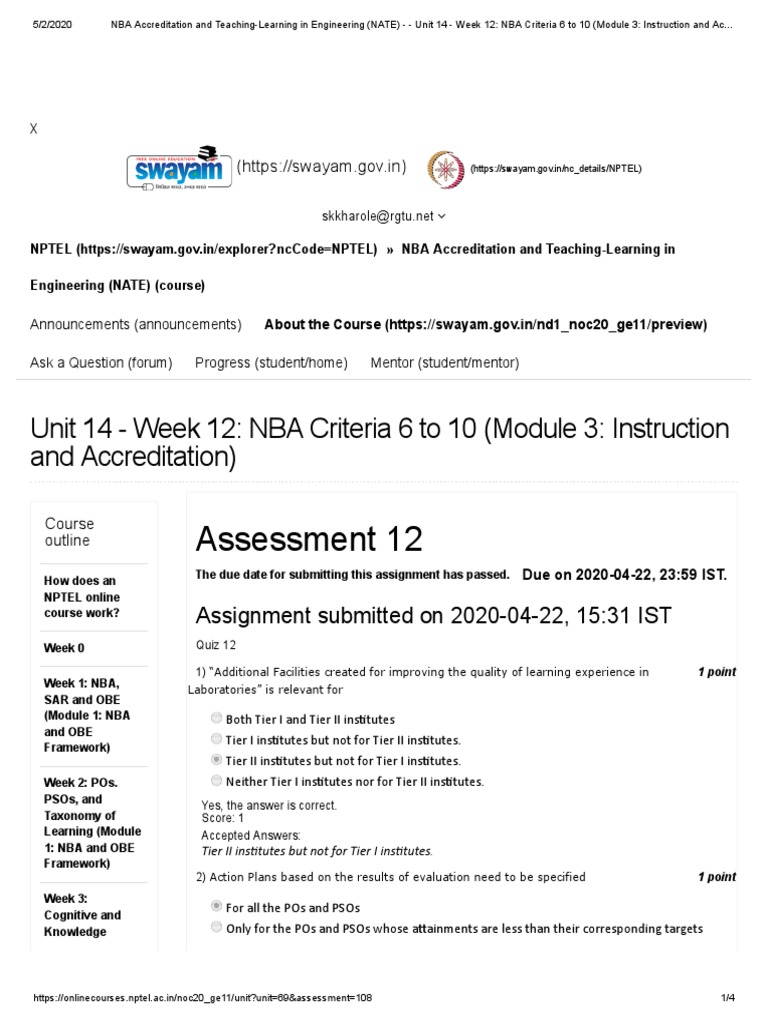 NBA Accreditation and Teaching-Learning in Engineering (NATE) - Unit 14 ...