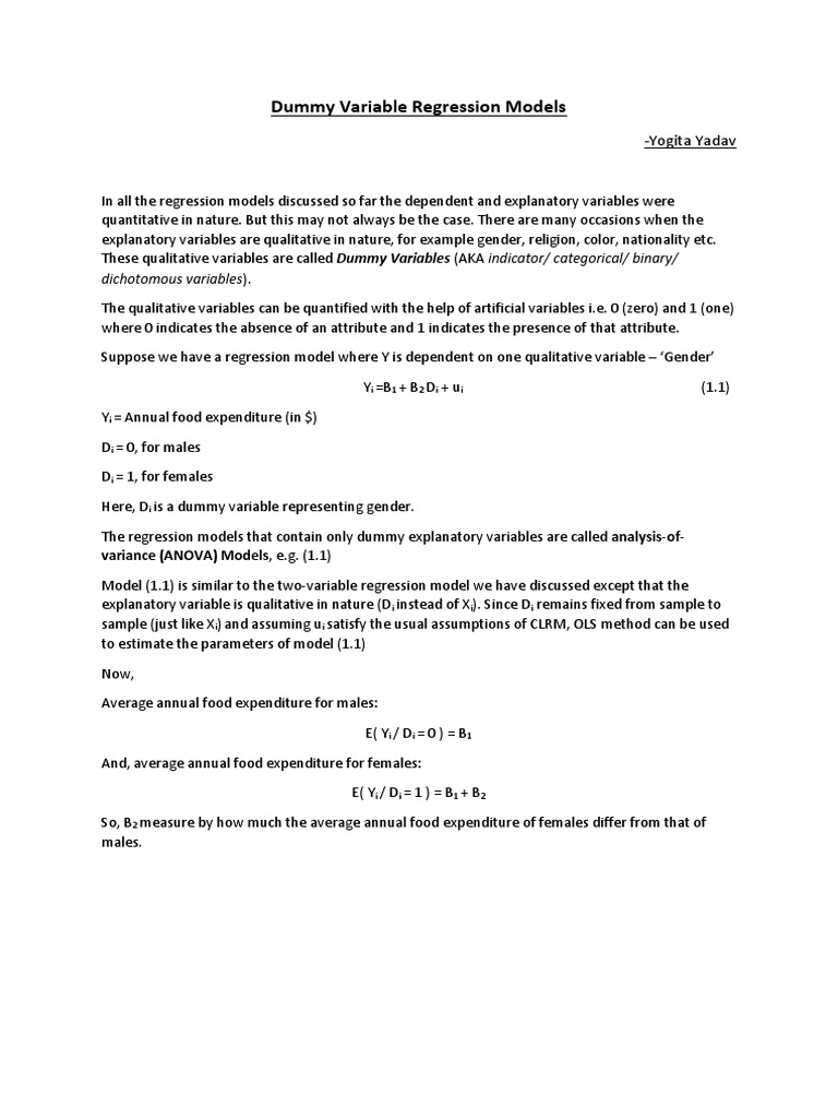 Dummy Variable Regression Models: Dichotomous Variables) | PDF | Dummy Variable (Statistics ...