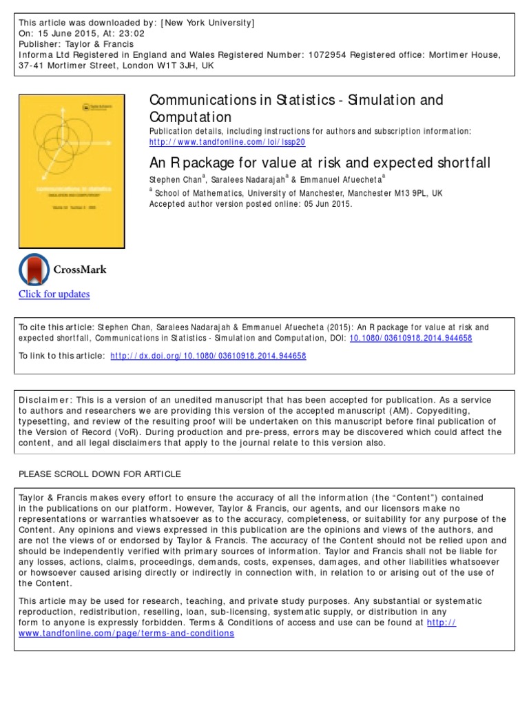 Communications In Statistics Simulation And Computation Click For Updates Pdf Value At