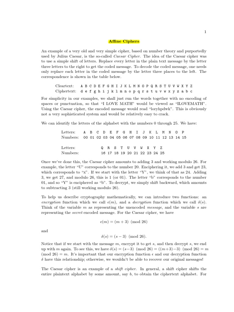 Affine Ciphers) | PDF | Cipher | Cryptography