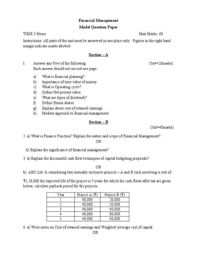 Financial Management Model Question Paper | PDF | Cost Of Capital | Stocks