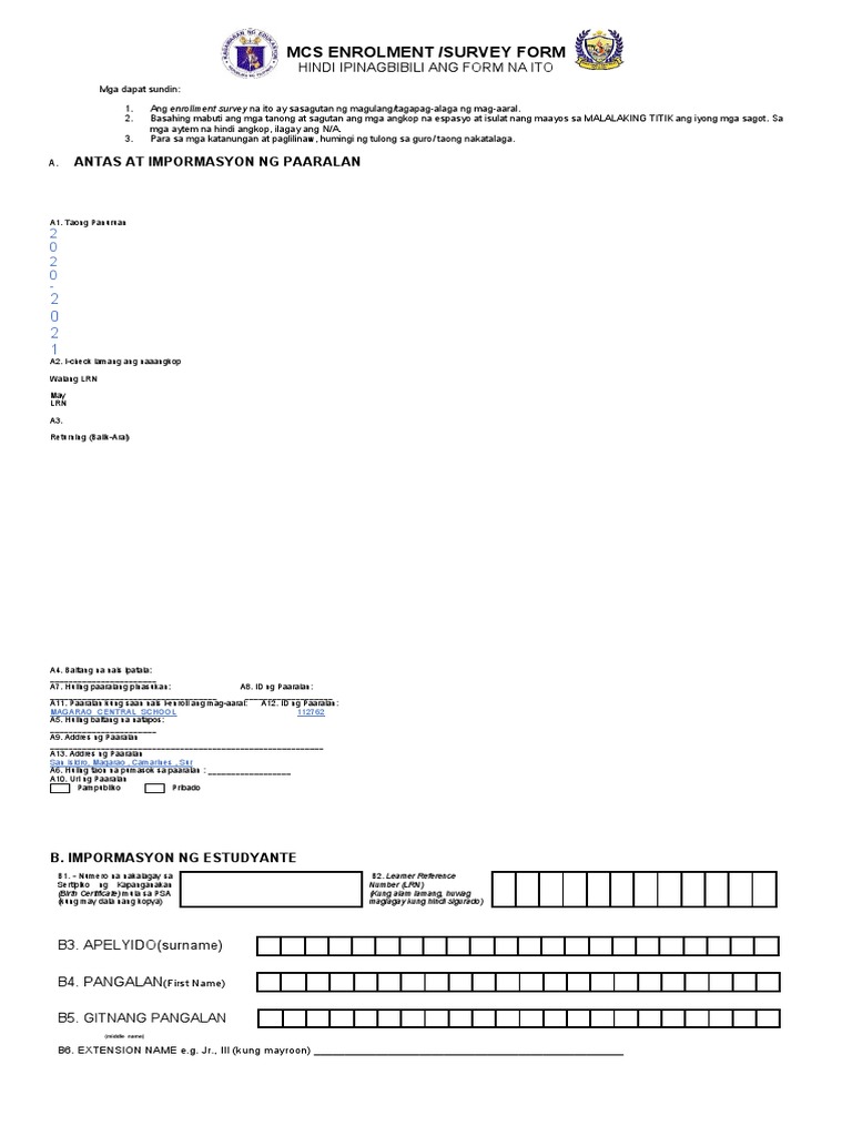 MCS Enrolment and Survey Form | PDF