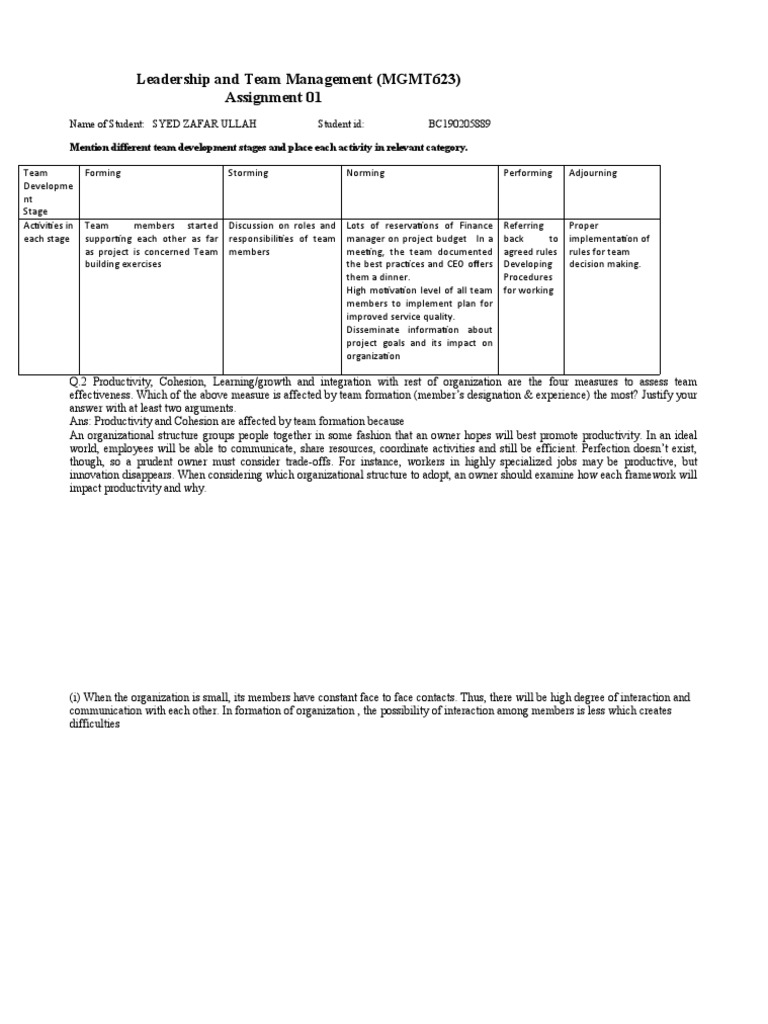 Leadership and Team Management (MGMT623) Assignment 01 | PDF ...
