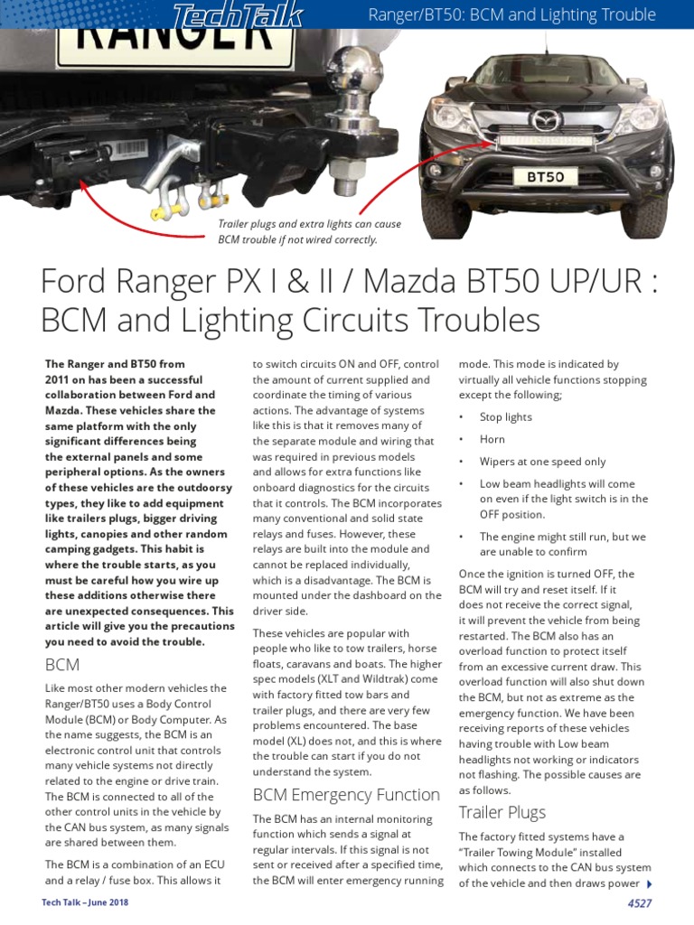 Ford Ranger PX I & II / Mazda BT50 UP/UR: BCM and Lighting Circuits ...
