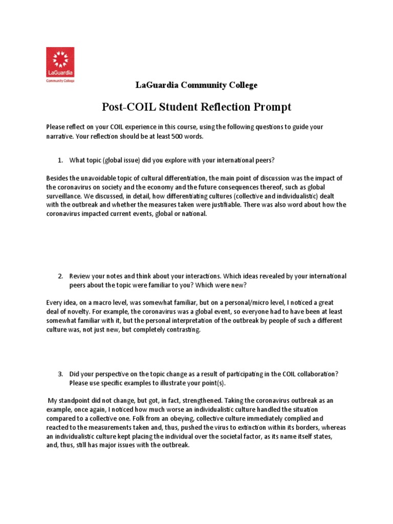 COIL Reflection Prompts (Spring 2020) | PDF | Human Communication ...