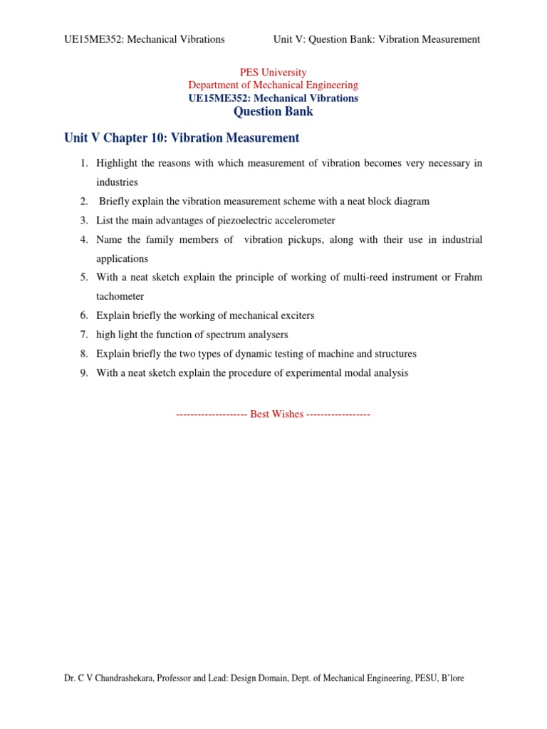 06 Question Bank MV 2018 Unit V Vibration Measurement PDF | PDF