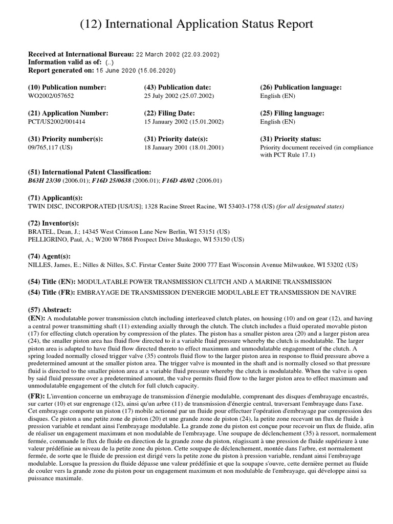 International Application Status Report | PDF | Clutch | Priority Right