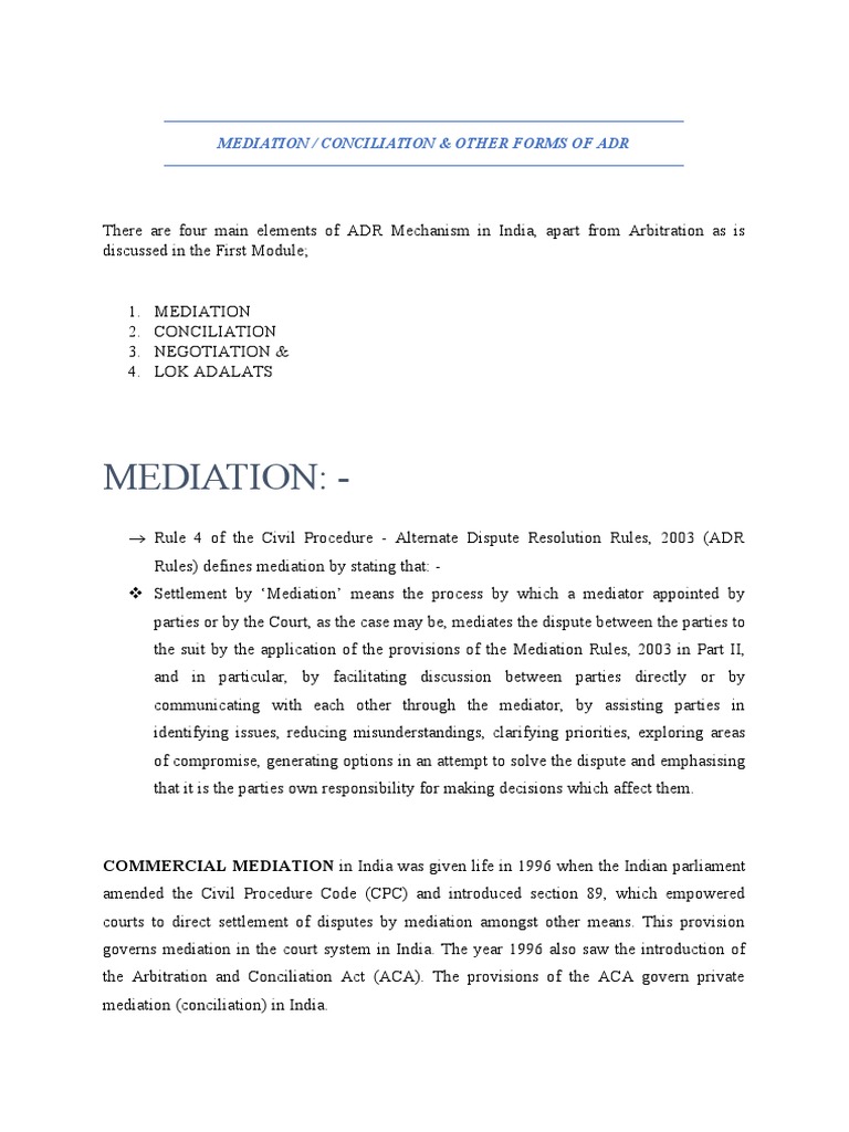 Mediation: - : Mediation / Conciliation & Other Forms of Adr | PDF ...