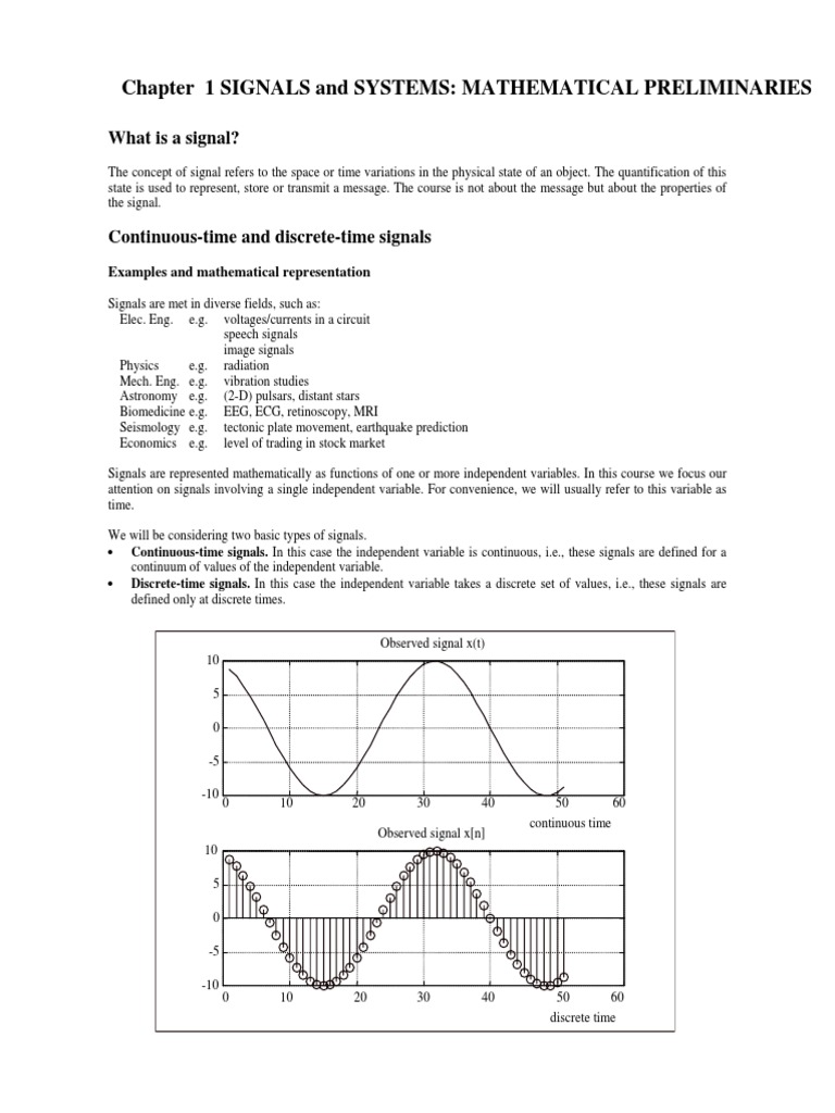 Chapter 1 Signals and Systems: Mathematical Preliminaries: What Is A Signal? | PDF | Discrete ...