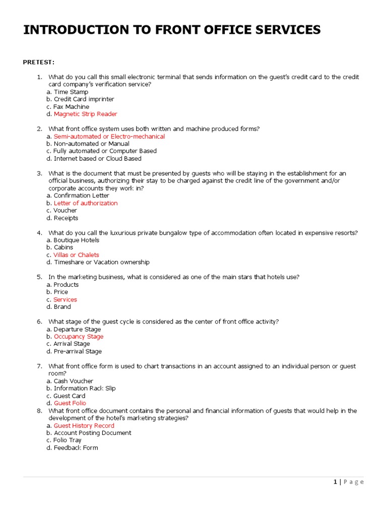 Front Office Services Overview | PDF | Bed And Breakfast | Hotel
