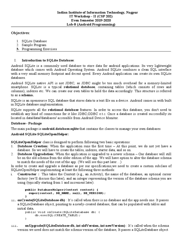 Lab Sheet 8 - SQLite Database | PDF | Databases | Boolean Data Type