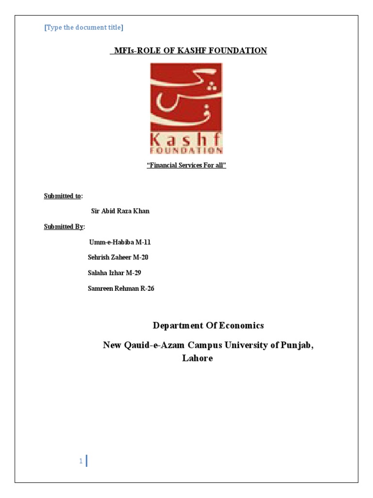 Mfis-Role of Kashf Foundation: Department of Economics New Qauid-e-Azam ...