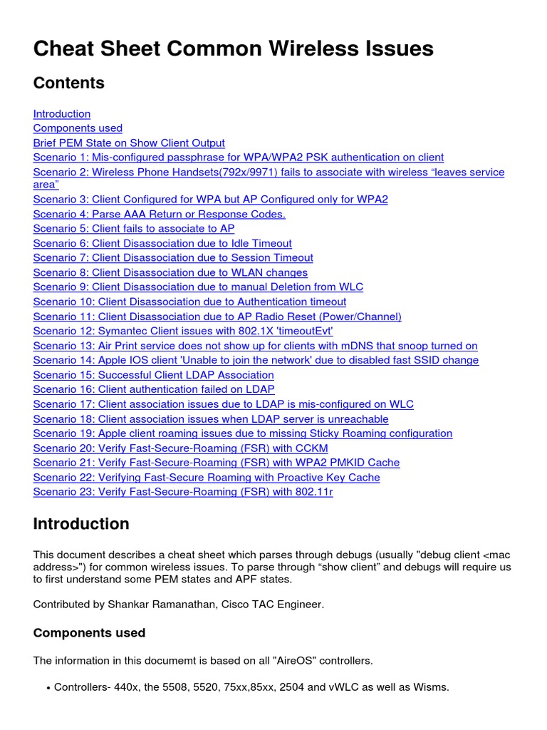 Cheat Sheet Common Wireless Issues | PDF | Radius | Transport Layer ...