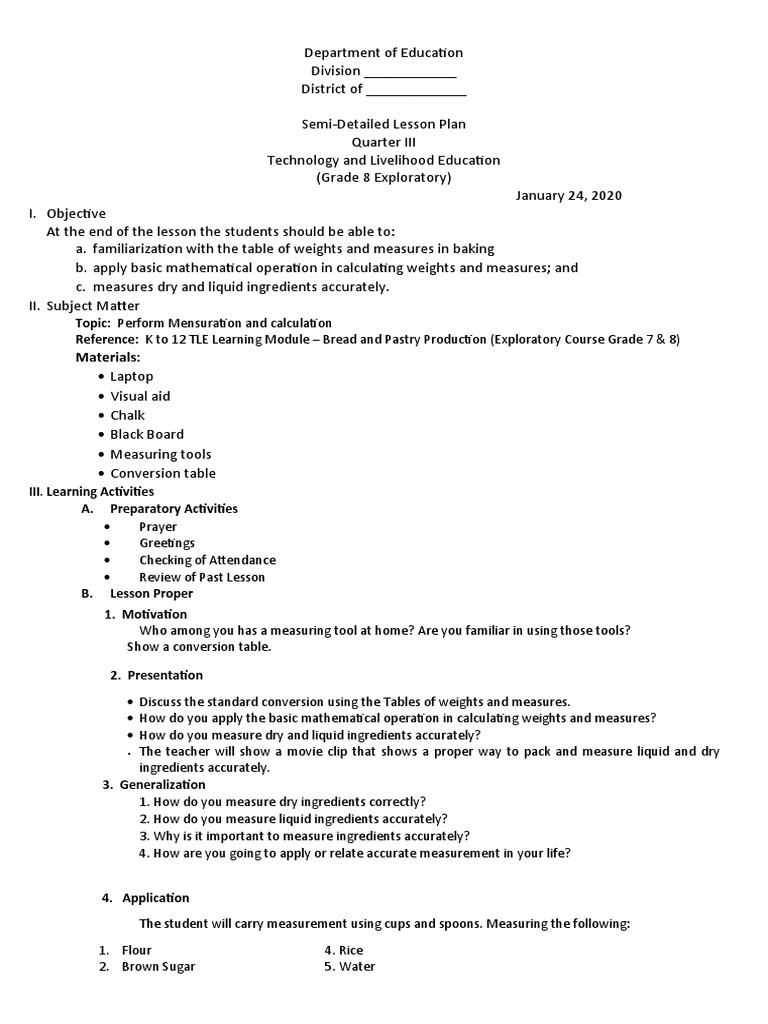 Lesson Plan in TLE 7 | PDF | Lesson Plan | Learning