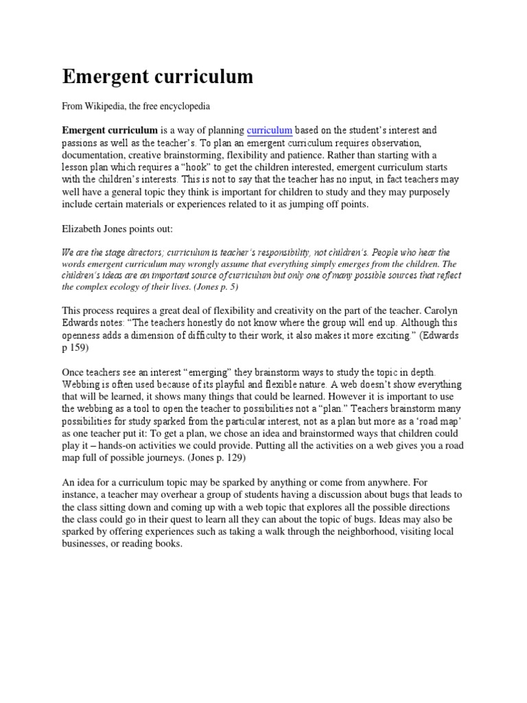 Emergent Curriculum Is A Way of Planning | PDF | Psychological Concepts ...