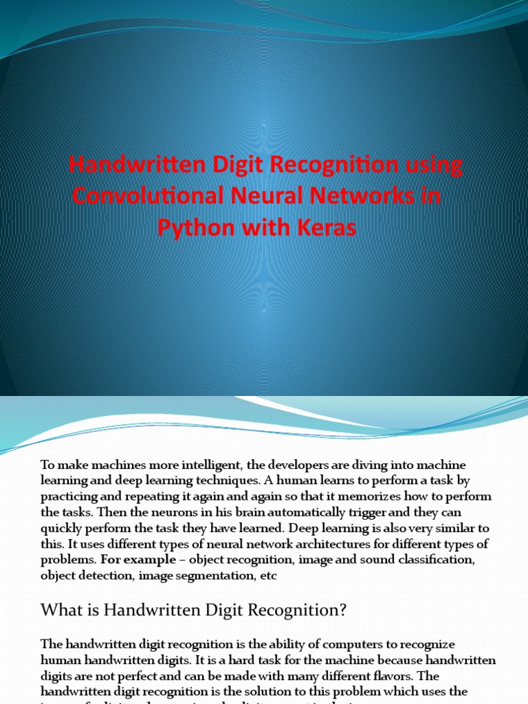 Handwritten Digit Recognition Using Convolutional Neural Networks | PDF ...