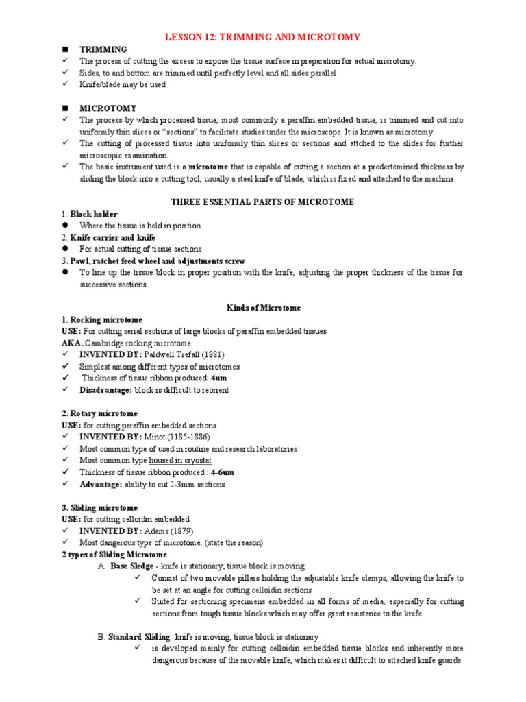 12 Trimming and Microtomy | PDF | Histology | Tools